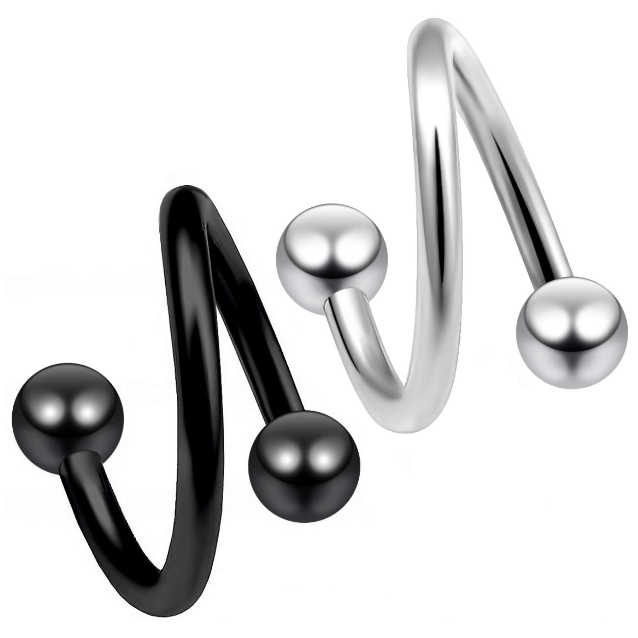 2pc Twisted Barbell 16g Spiral Pierce Earring Twist Daith Helix Tragus Navel Belly Button Ring 10mm