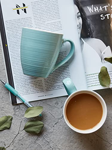 DOWAN Coffee Mugs, Coffee Mugs Set of 6, 17 Oz Ceramic Coffee Cups with Handle, Large Coffee Mug, Ceramic Mugs for Coffee Tea and Cocoa Turquoise