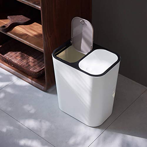 WElinks Trash Can Rectangle Plastic Push-Button Dual Compartment 12 Liter Recycling Waste Bin Garbage Can, Trash Storage Box Container Kitchen Bathroom Organizer (Grey)