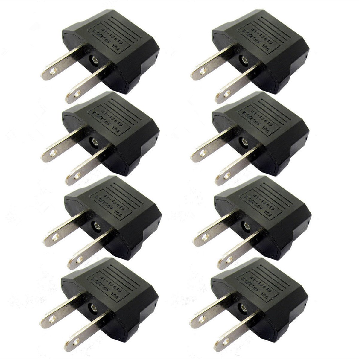ANRANK E-U4113619AK European to USA American Outlet Plug Adapter (Black, 8-Pack)