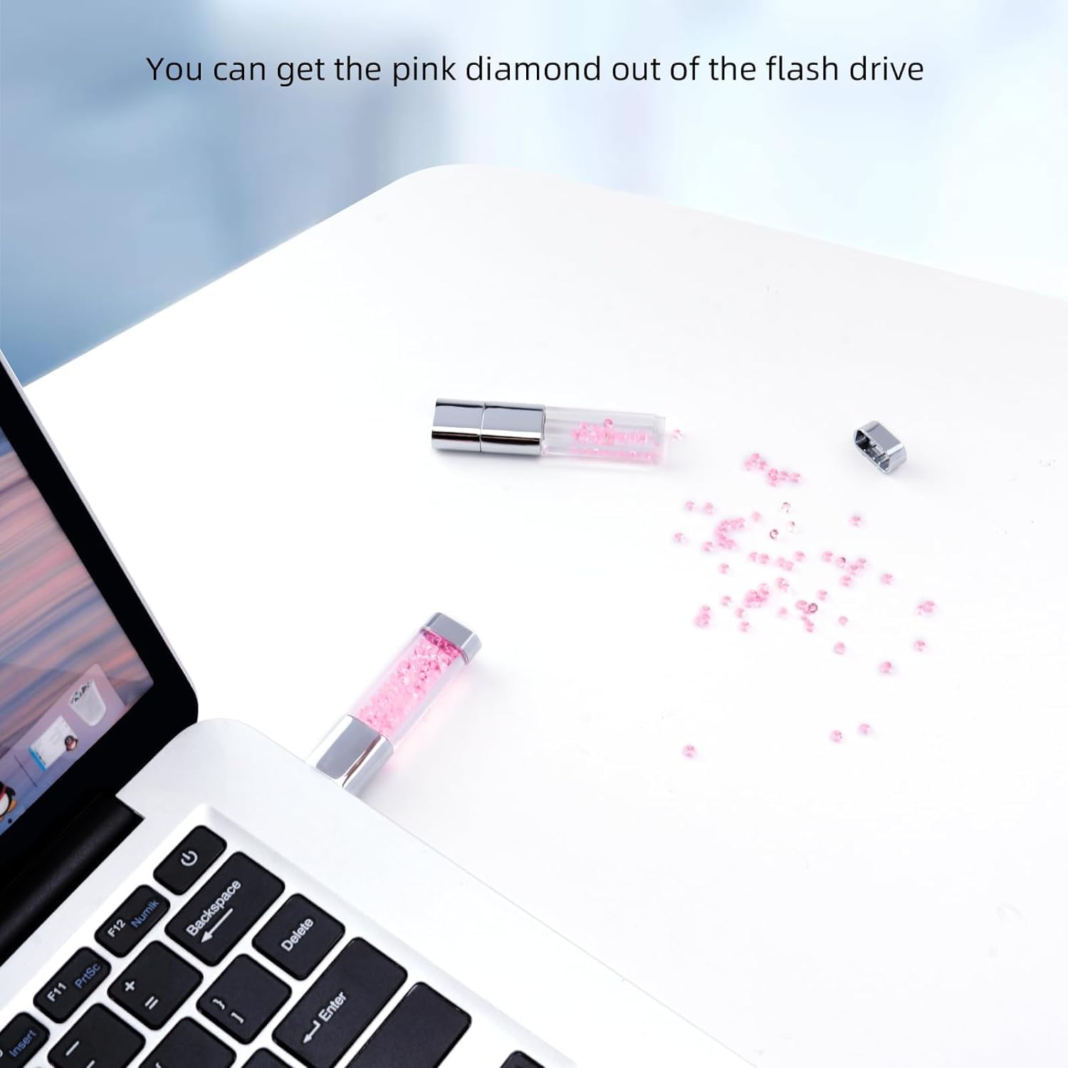 USB Flash Drive 32GB, BorlterClamp Cute Pink Crystal Thumb Drive Novelty Pen Drive Memory Stick