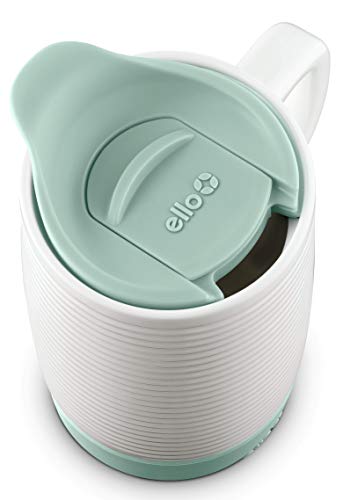 Ello Jane Ceramic Travel Mug with Handle, Splash-Resistant Slider Lid and Built in Coaster, Perfect for Coffee and Tea, BPA Free, Dishwasher Safe, Yucca, 18oz