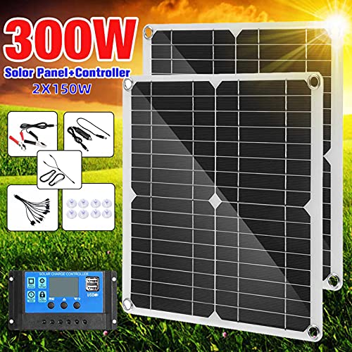 2Pcs 20V 25W Flexible Solar Panel Module with 20A Solar Controller Cable Battery Clip - Solar Power Parts for Efficient Solar Charging and Control