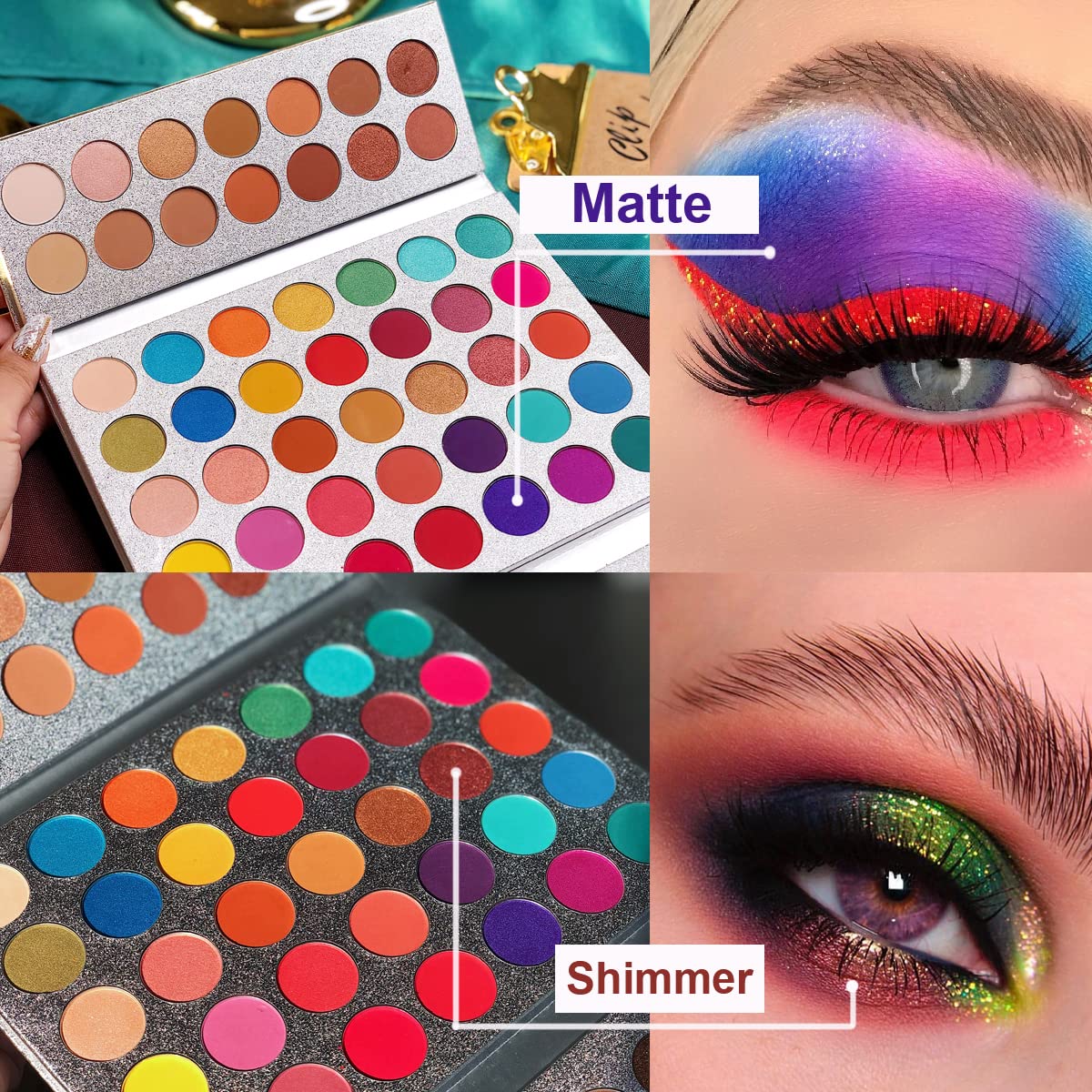 Gorgeous Me Make Up Palette Eye Shadow 63 Colors Eyeshadow Pallet Pigmented Matte Shimmers Metallic Blendable Waterproof with Makeup Brush and Powder Blender