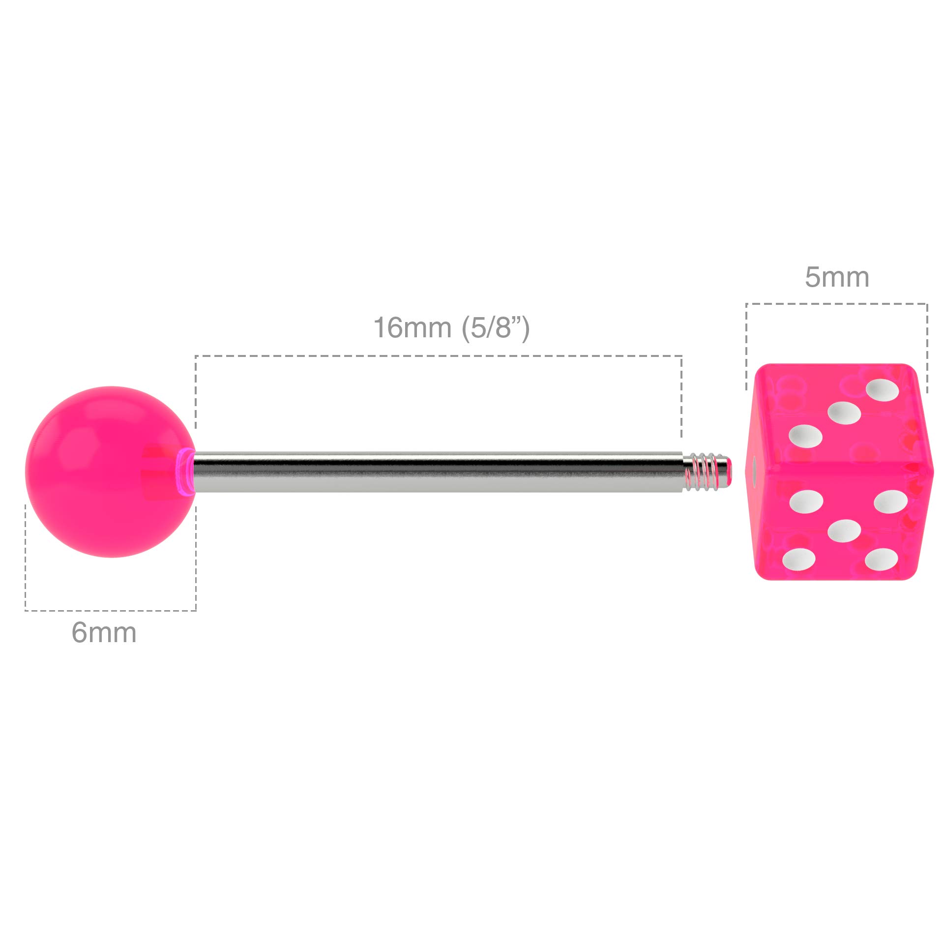 2pc Dice Tongue Ring Blue 14g Piercing Barbell For Women Acrylic Plastic 14 Gauge 16mm 5/8 Jewelry
