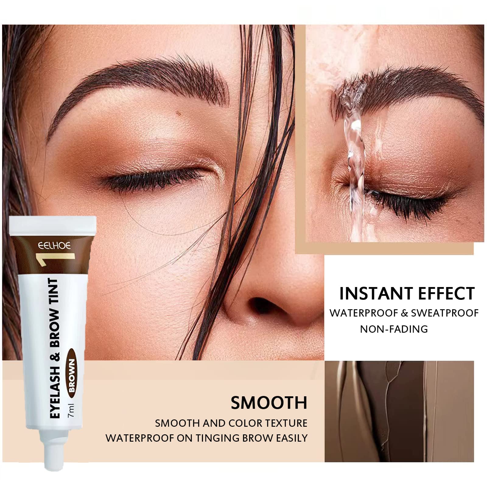 2 in 1 Eyebrow and Eyelash Color Kit 65g, Instant Brow & Lash Brown Color Makeup, Darker & Fuller | Tools Included, Semi-Permanent Coloring Effect Lasts 8 Weeks, Professional for Salon Home Use (Brown)