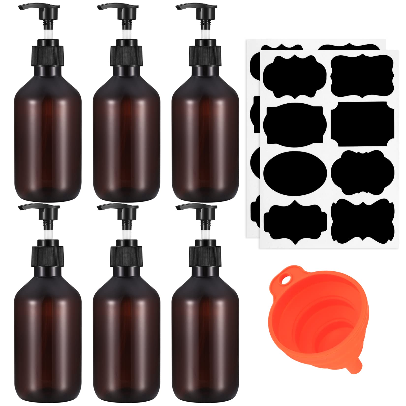 6 Pcs 10 oz/300 ml Pump Bottle Dispensers, Empty Refillable Bottles with Pump Dispenser Containers Plastic Reusable for Shampoo Conditioner Lotion Body Wash Liquid Soap Pump Dispensers