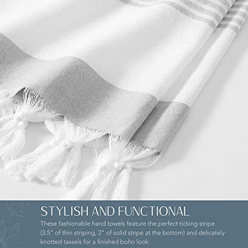 Elrene Home Fashions Boho Harper Stripe Knotted-Tassel Hand Towels, 16 Inches by 30 Inches, Set of 2,Cotton, Gray
