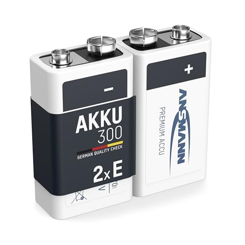 ANSMANN 9V Rechargeable Batteries 300mAh pre-Charged Low Self-Discharge NiMH 9 Volt Battery 9V Battery (2-Pack)
