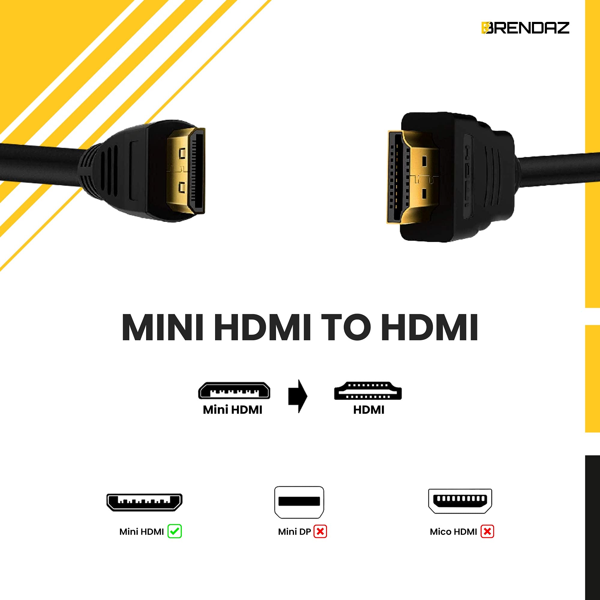 BRENDAZ 4K Mini HDMI to HDMI Cable – High Speed Ultra HD 2.0 Cable 10-ft. Compatible for Canon EOS 5D Mark II, Mark III and EOS Rebel T7i 60D T6i T6 T6s T5 T5i DSLR Camera (10-Feet)