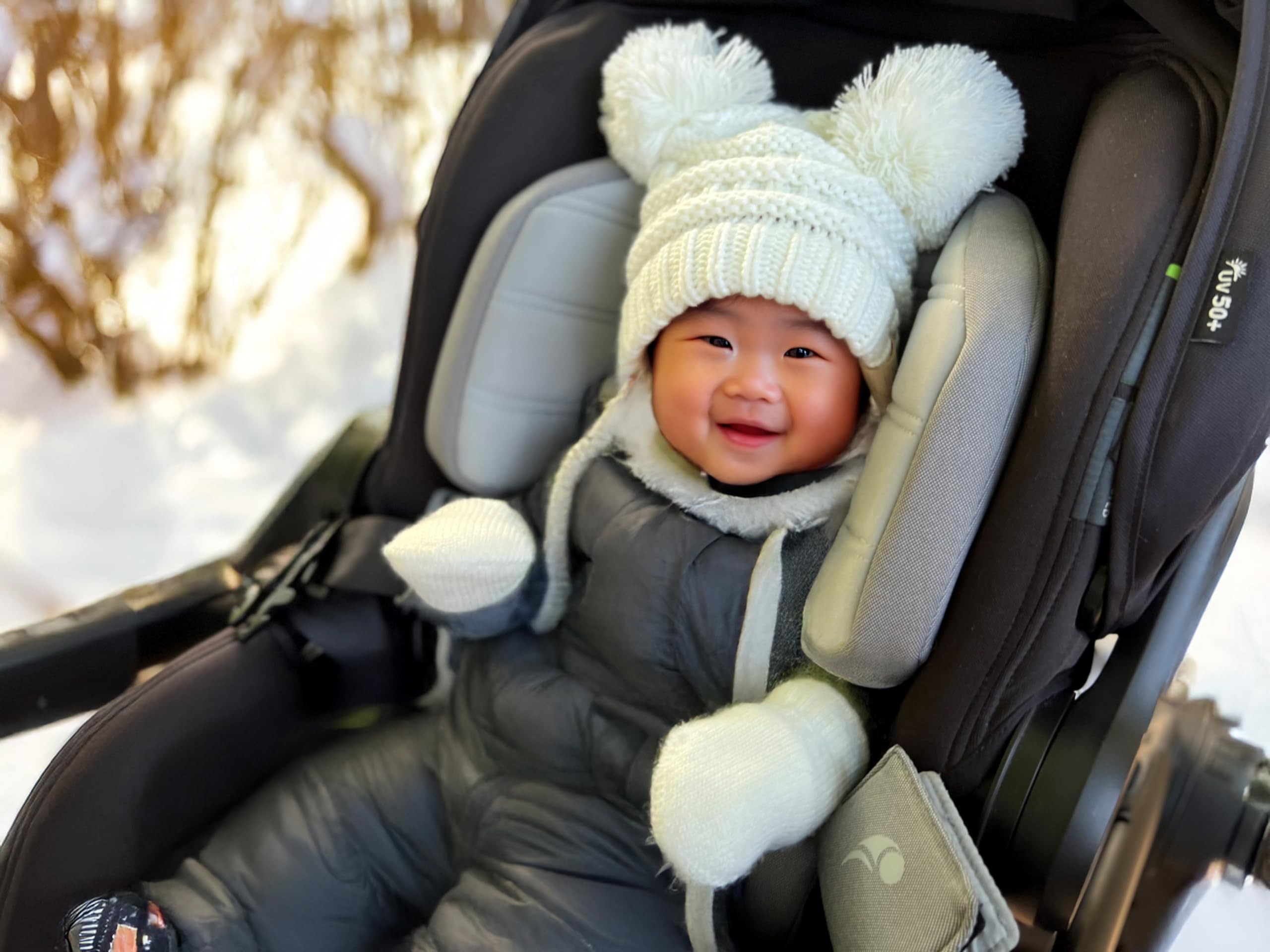 Funky Junque Exclusives Double Pom Baby Infant Beanie Knit Warm Winter Double Pom Pom Skull Cap Hat Ivory - Double Pom