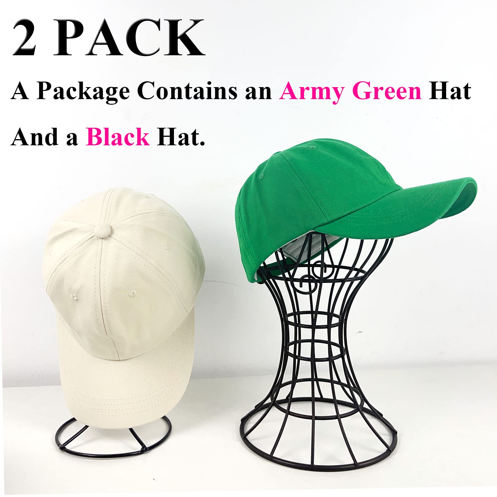 2 Pcs Baseball Cap Unisex Dad Hats Plain Blank Autumn Cotton Adjustable Classic (Green,Beige)