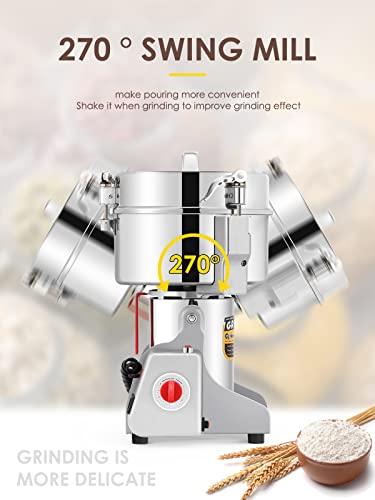CGOLDENWALL 700g Electric Grain Grinder Mill Safety Upgraded 2400W High-speed Spice Herb Grinder Commercial Superfine Grinding Machine Dry Cereals Pulverizer CE 110V (700g Swing Type)