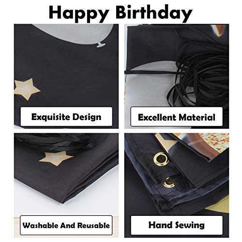 PAKBOOM Happy 76th Birthday Banner Backdrop - 76 Birthday Party Decorations Supplies for Men - Black Gold 4 x 6ft