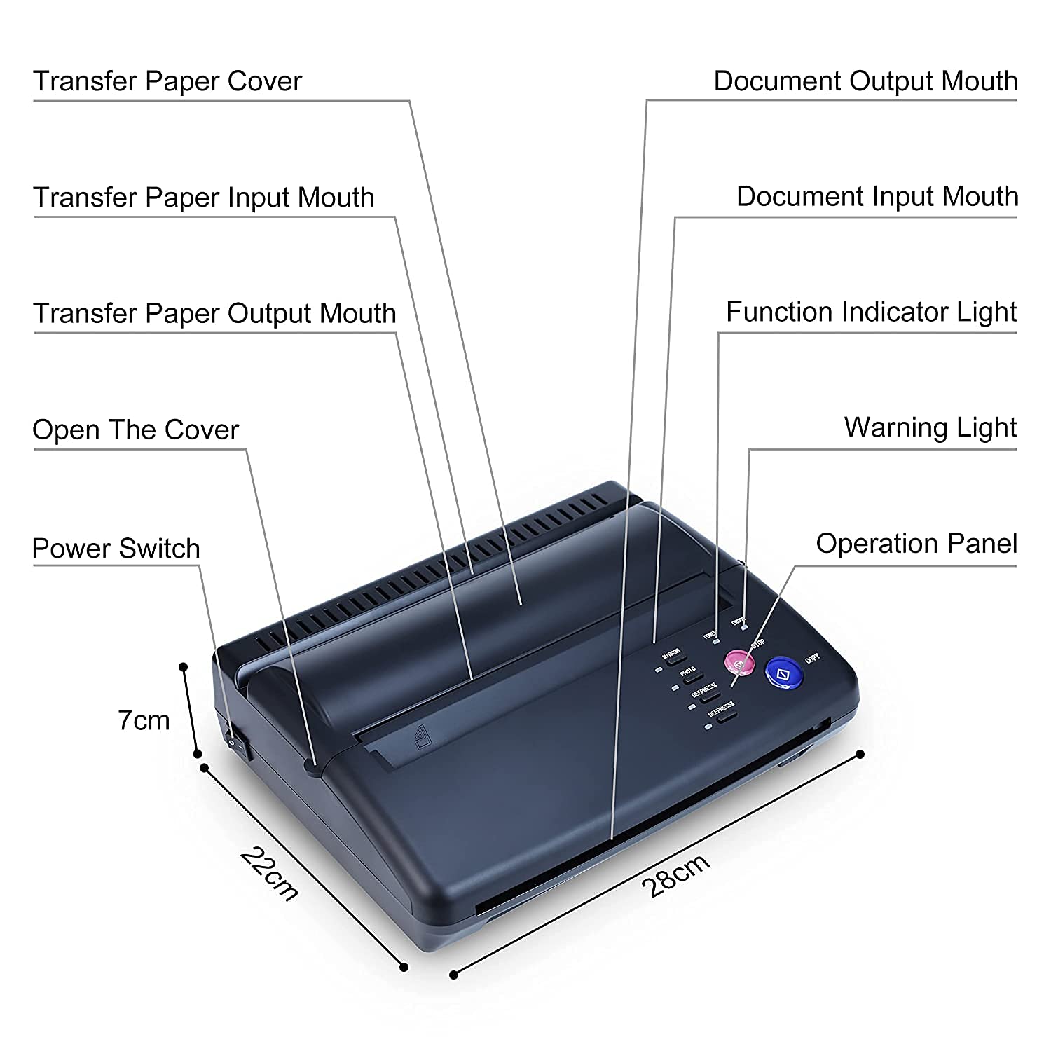 Sacnahe Tattoo Transfer Stencil Machine Copier Printer Thermal Tattoo Kit Copier Printer With 20pcs Tattoo Stencil Transfer Paper, Black（ Not Wireless）