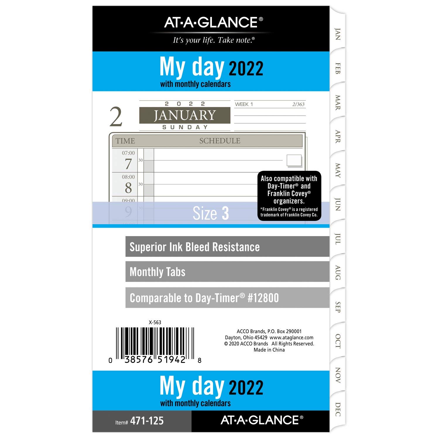 2022 Daily & Monthly Planner Refill by AT-A-GLANCE, 10801 Day-Timer, 3-3/4" x 6-3/4", Size 3, Two Page per Day (471-225)