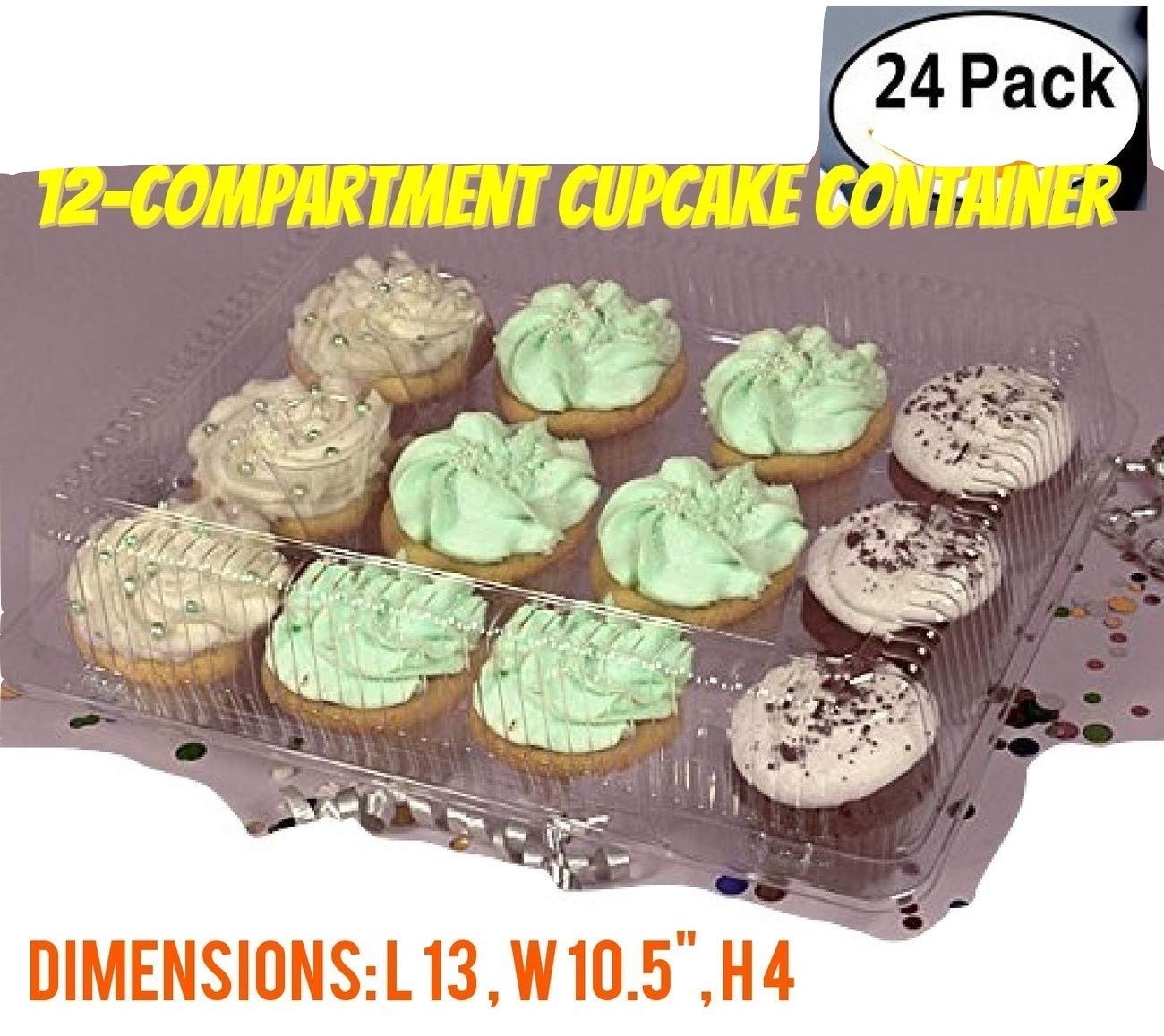 Dozen Cupcake Containers - Case of 24 cupcake boxes plastic 12 Compartment Cupcake Containers 12 count dozen cupcake containers Holds 12 Cupcakes (24, 12 Cavity Cupcake Container)