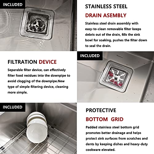 28 Inch Undermoutn Kitchen Sink Stainless Steel- Abironl 28"x18" Under Mount Kitchen Sink Workstation Ledge 16 Gauge Stainless Steel Kitchen Sink Single Bowl Kitchen Sink with Accessories
