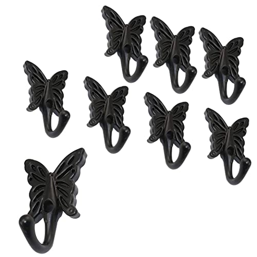 FarBoat 8Pcs Prong Robe Hooks Wall Mounted Utility Butterfly Hanger Hardware for Bedroom Bathroom Kitchen Clothes Hat Coat Towel with Screws(Black)