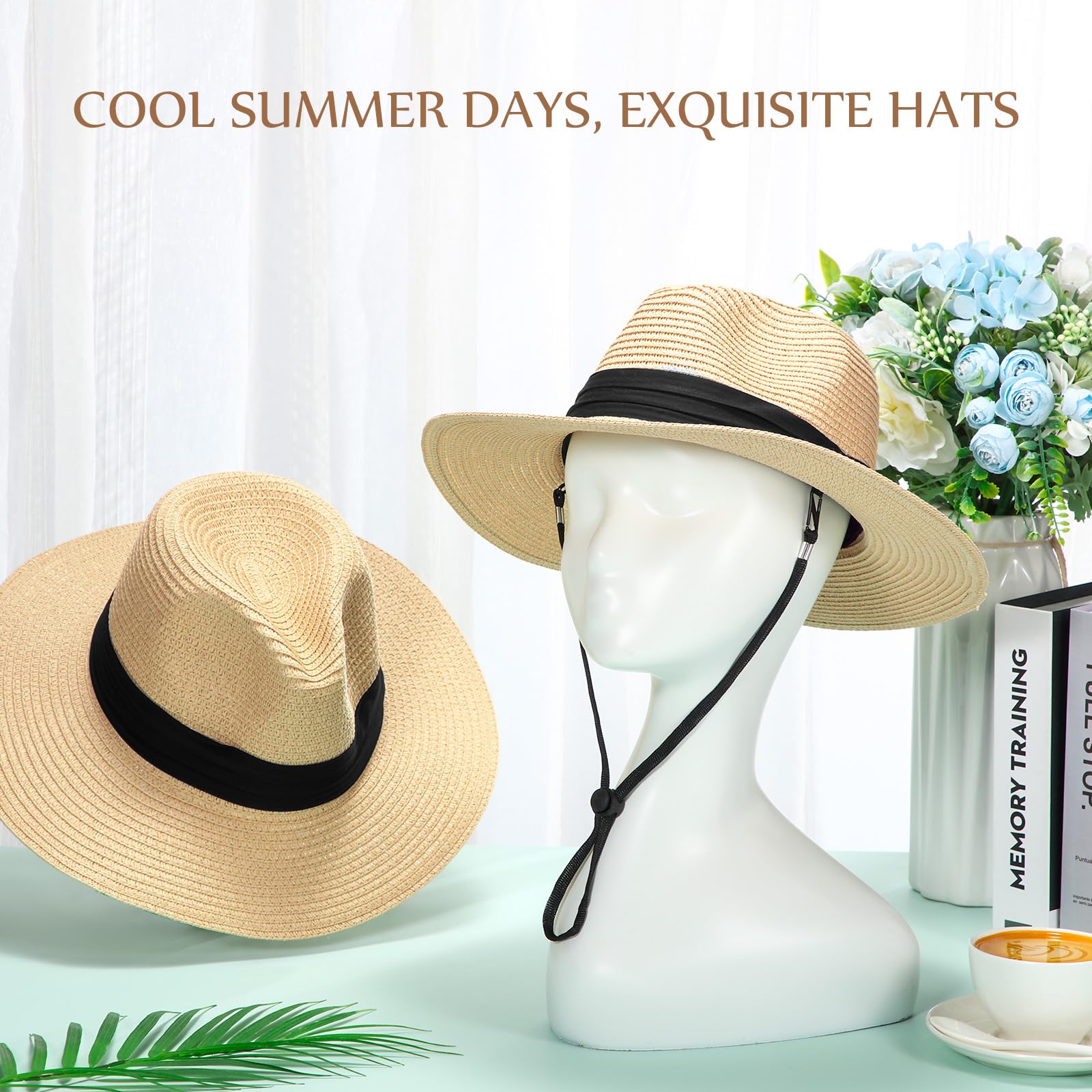 24 Pcs Women Straw Panama Hat Bulk Wide Brim Fedora Beach Sun Hat Summer Straw Hat Fedora Cap Panama Sun Hat for Women Men (Vivid Colors)
