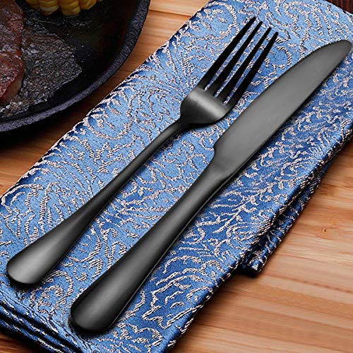 Wildone 60-Piece Black Silverware Set, Stainless Steel Flatware Cutlery Set Service for 12, Tableware Eating Utensils Include Knives/Forks/Spoons, Mirror Polished, Dishwasher Safe