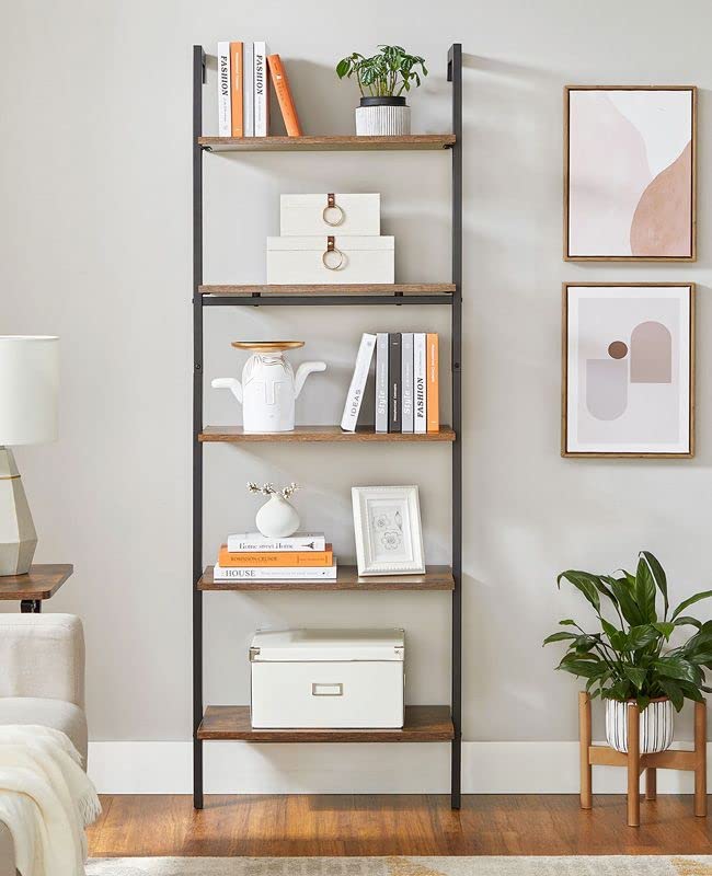 Iwell Ladder Shelf, Ladder Bookshelf, 5-Tier Ladder Bookshelf for Living Room, Office, Rustic Brown