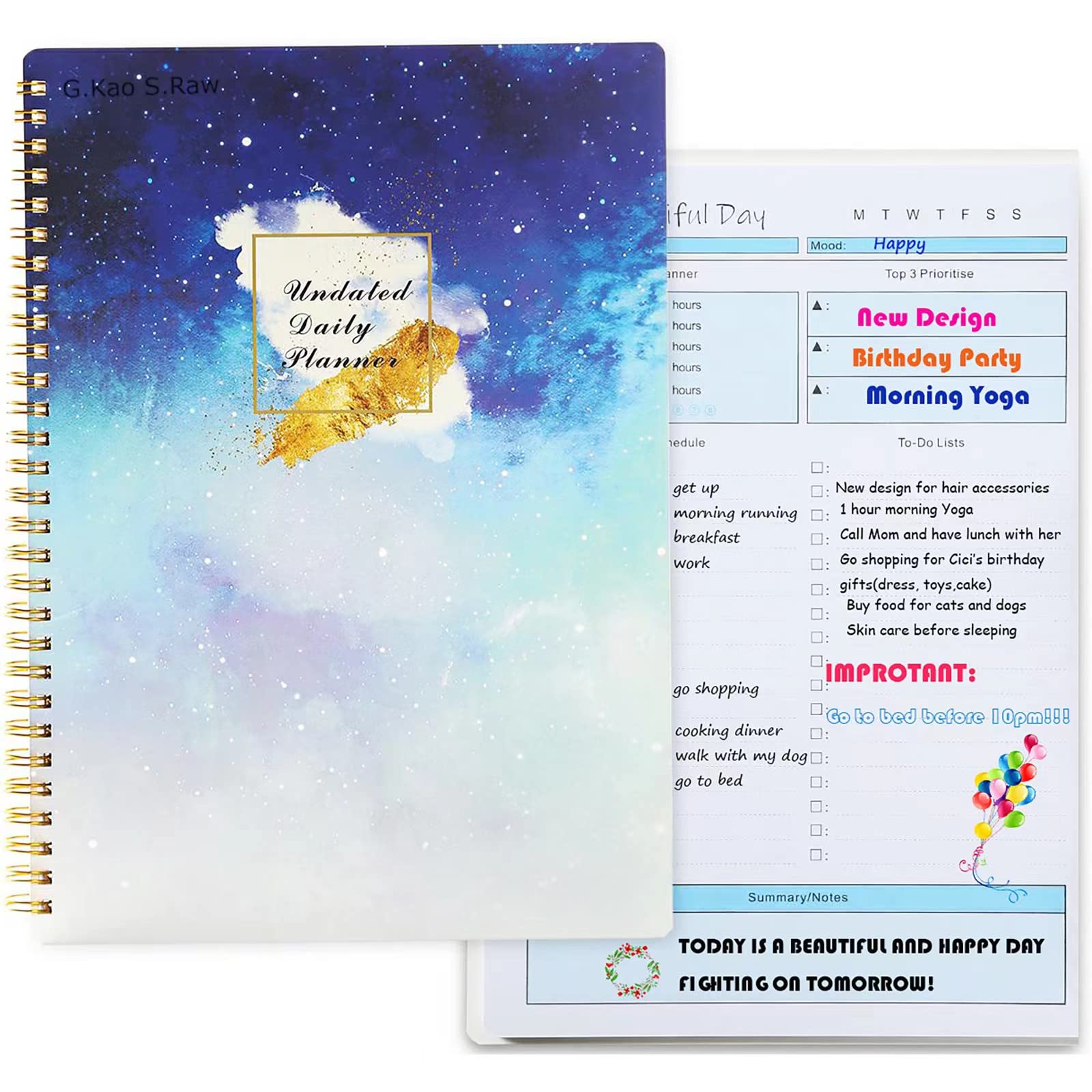 2022 Daily Planner, G.Kao S.Raw Time Management Manual and 2022 schedule with To Do List Notebook,7.28"X 10.23" Inch for 120 Days Hourly Daily Planner