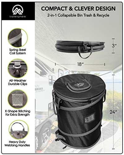 Trailersphere Collapsible Bin Trash & Recycle / Utility, Gone Camping Collection, Perfect for Camping, Laundry, Storage and Garden, Waterproof and Tear Resistance, Trash and/or Recycle