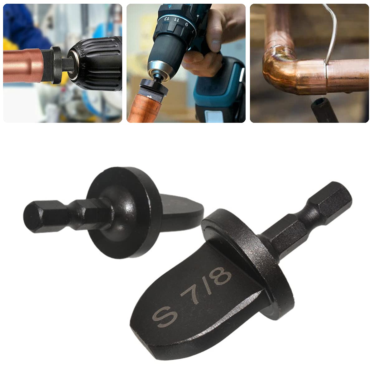 Saipe 6pcs 1/4 Inch Hex Shank Swaging Tool Drill Bit Set Copper Pipe Flaring Tool Air Conditioner Copper Pipe Swaging Flaring Drill Bits Tube Expander (1/4'', 3/8'', 1/2'', 5/8'', 3/4'', 7/8'')