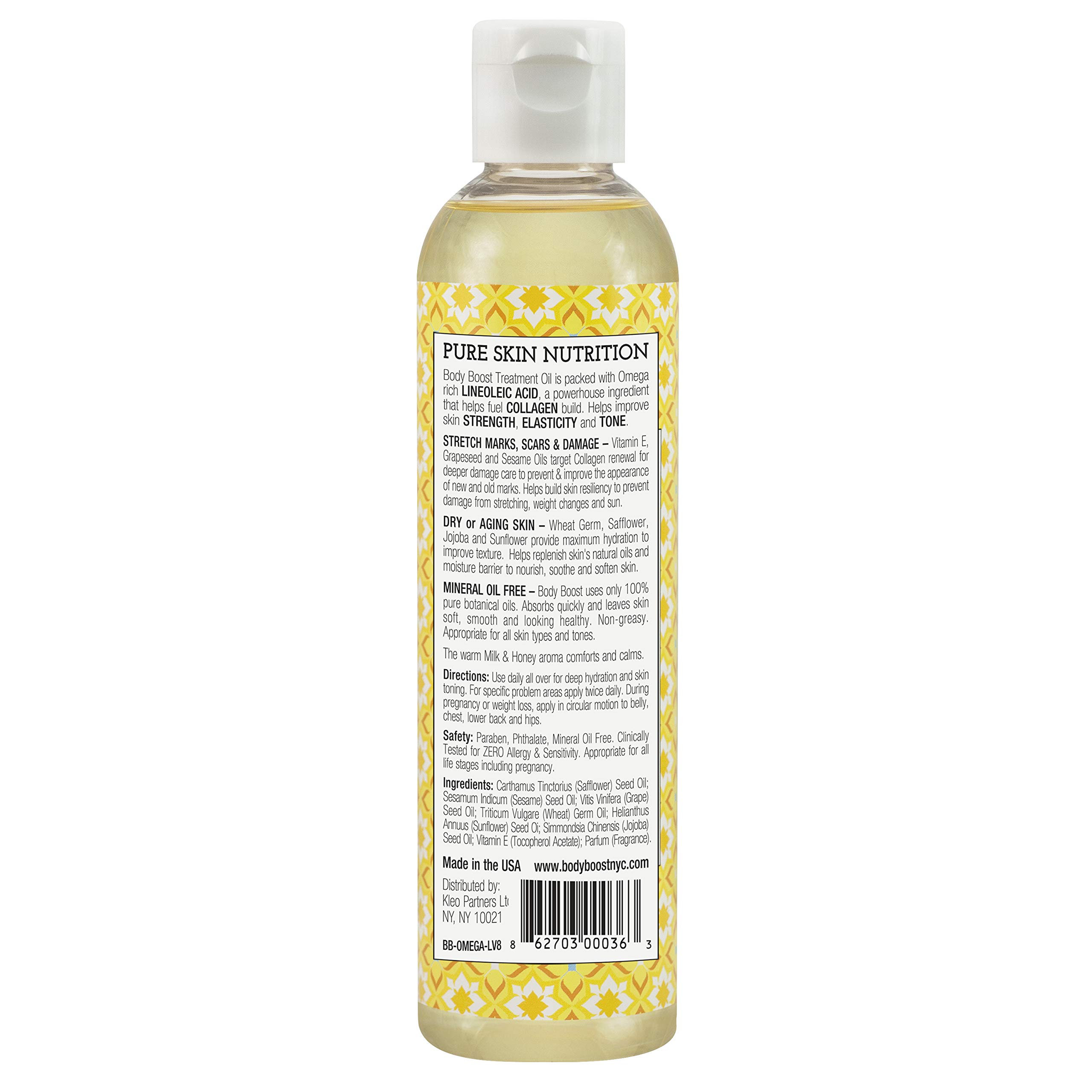 Body Boost Milk & Honey Stretch Mark Oil 8oz- For Stretch Marks and Scars- Pregnancy and Nursing Safe