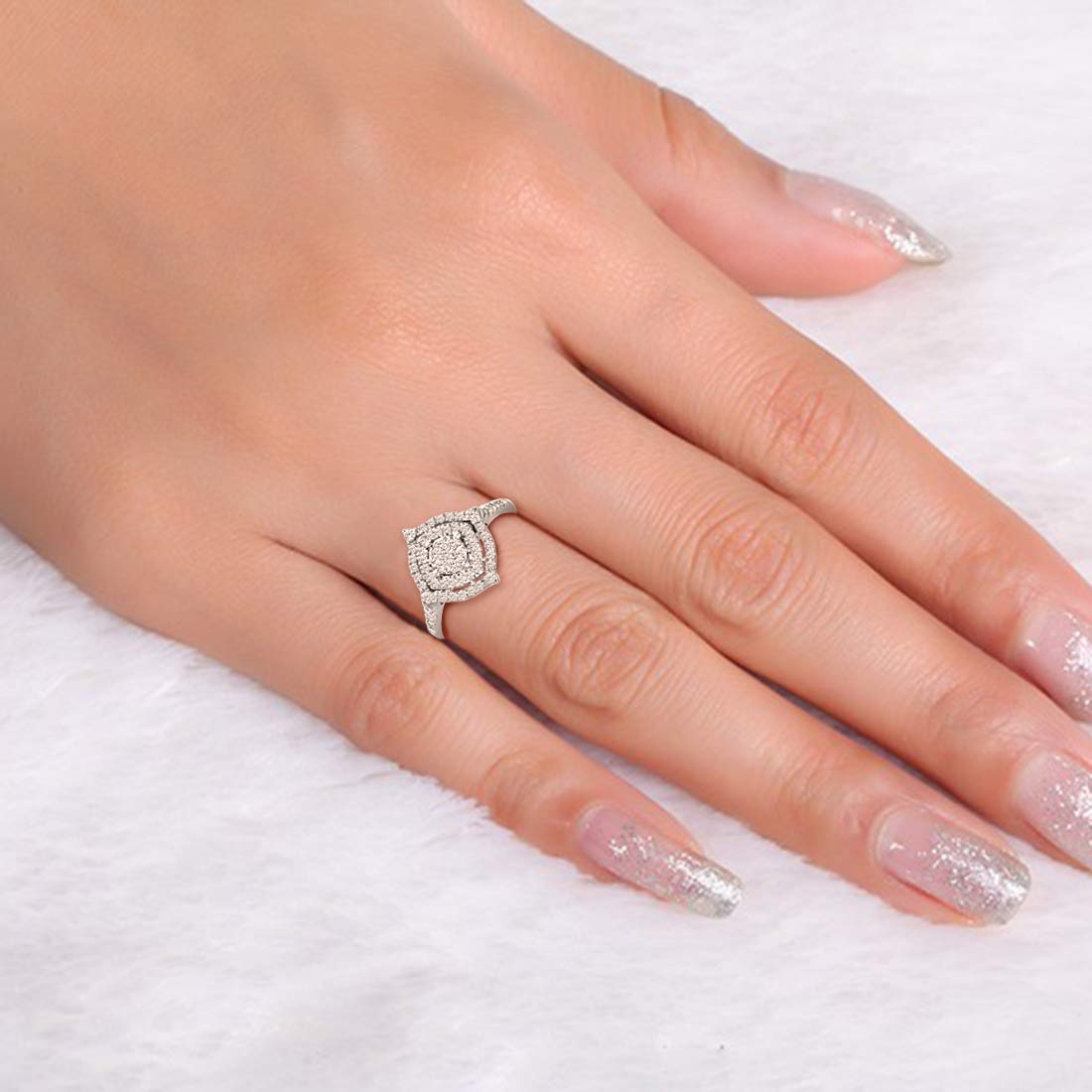 3/8 Carat | 10K White Gold | Lab Grown Cluster Diamond Engagement Ring | Brilliant-Cut Round Shape Diamond | GH-SI1 Quality Friendly Diamonds