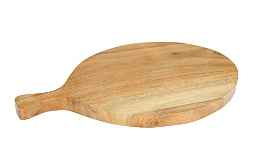 Creative Co-Op DF3134 Round Acacia Wood Cheese Handle Cutting Board, 10.25", Brown