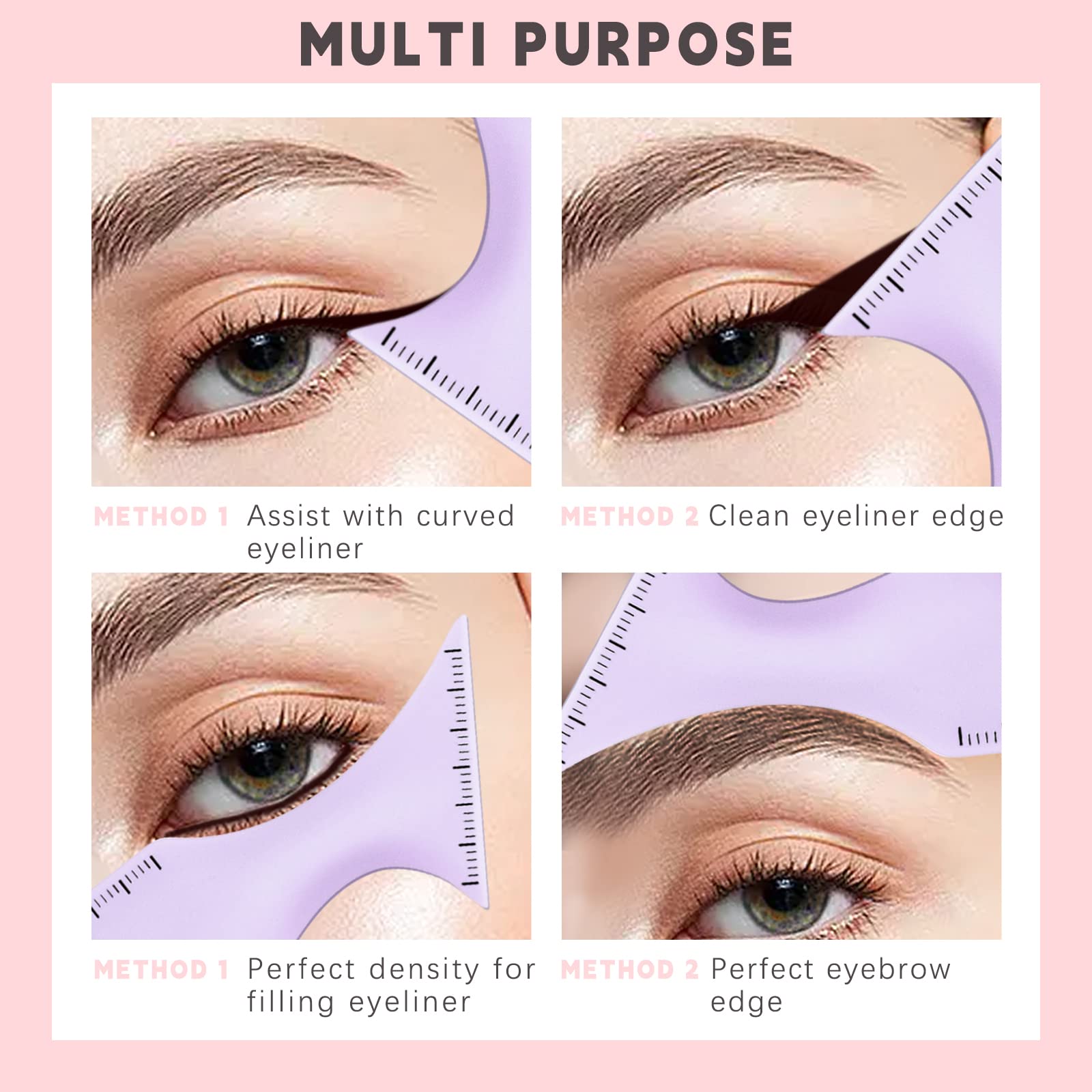 2PCS 5 in1 Eyeliner Stencils Silicone Winged Tip Eyeliner Aid Eyebrow Pencil Stencils Multi-Purpose Eye Makeup Tool for Winged Eyeliner, Defined Eyebrow, Eyelash, Face Contour and Lip Line