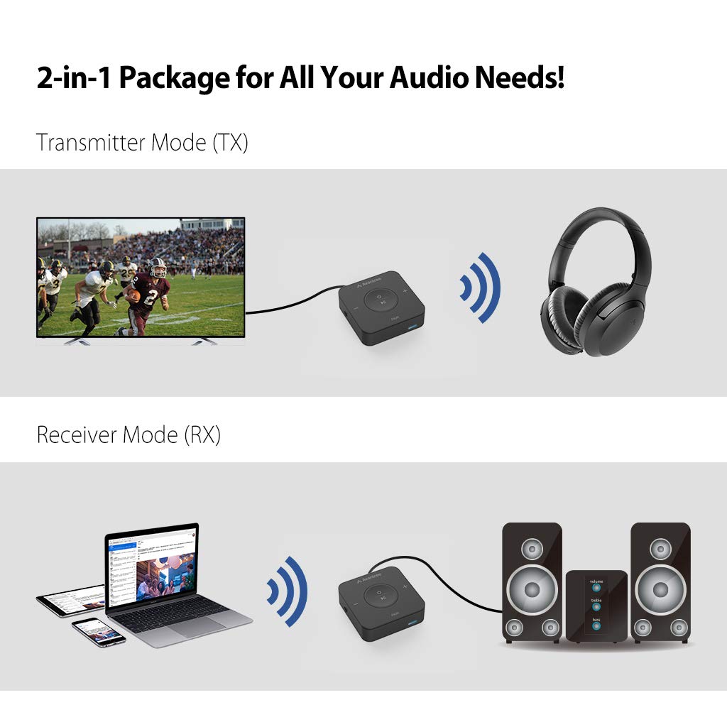 Avantree TC417 Bluetooth Transmitter Receiver for TV, Optical Digital Toslink, Volume Control for 3.5mm AUX, RCA, 20H Playtime, aptX Low Latency Wireless Audio Adapter for Headphones, Home Stereo