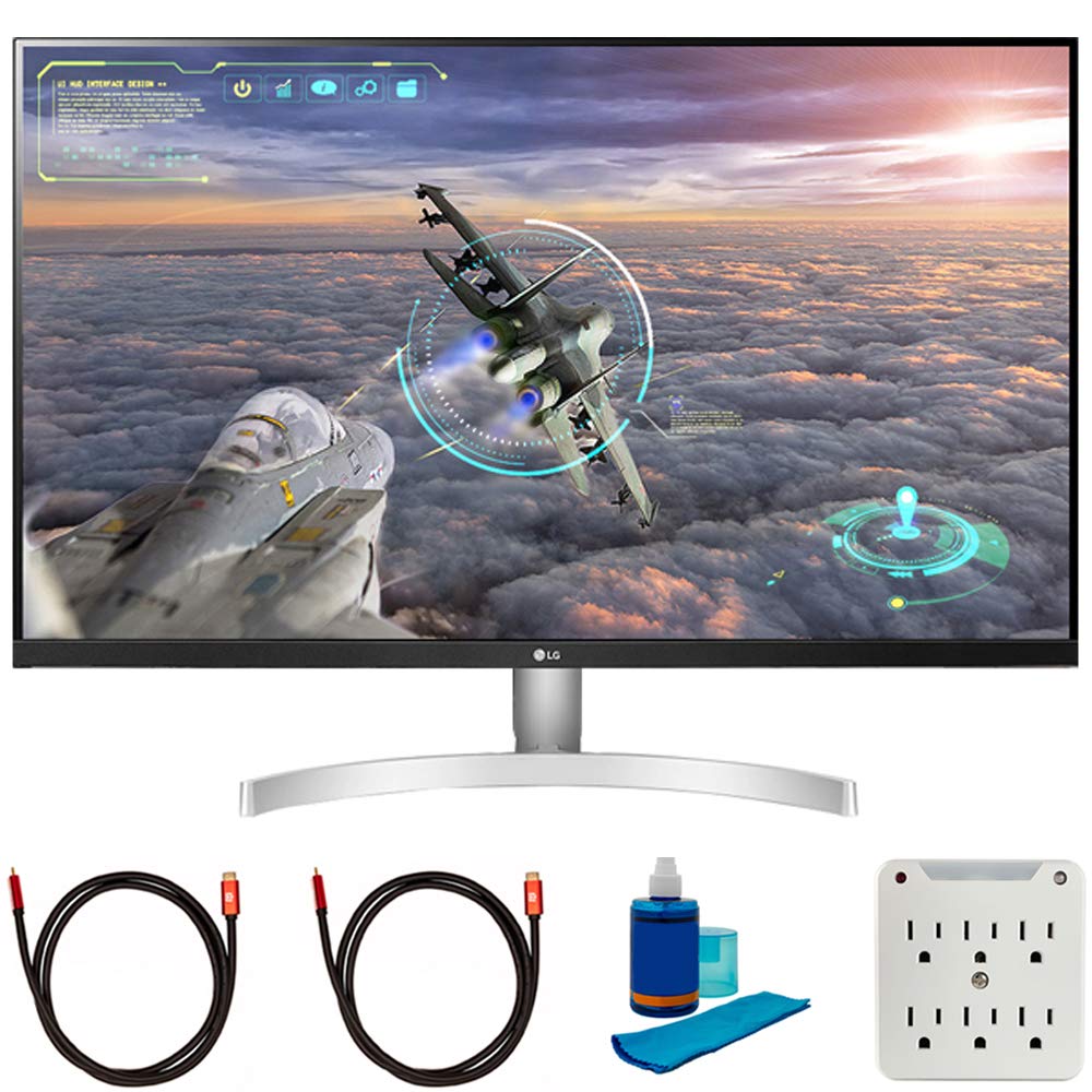 LG 32UN500-W 32 inch UHD 3840x2160 Ultrafine Monitor with HDR10 AMD FreeSync Bundle with 2X 6FT Universal 4K HDMI 2.0 Cable, Universal Screen Cleaner and 6-Outlet Surge Adapter