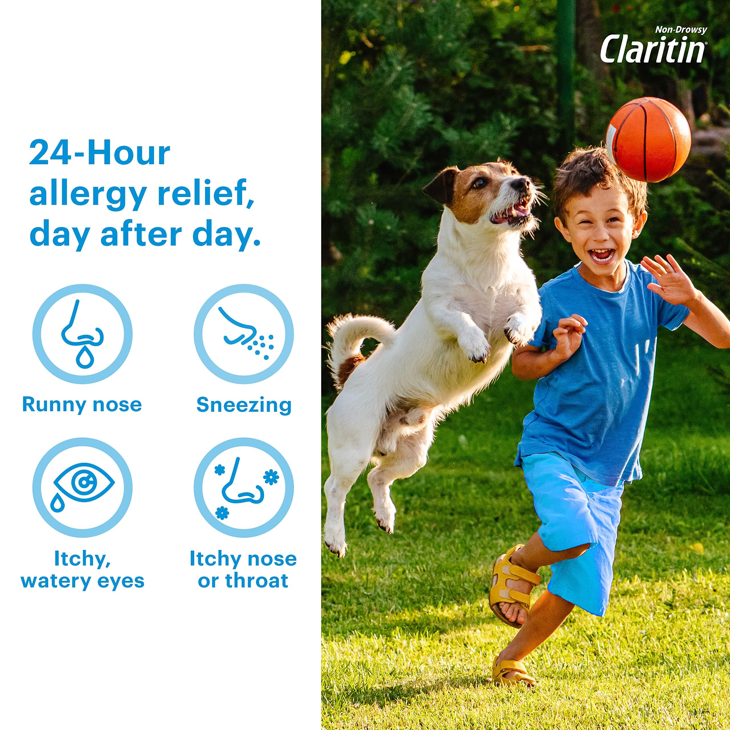 Claritin 24 Hour Allergy Relief - Grape Flavored - Non Drowsy Liquid Antihistamine for Kids, Dye, Alcohol, and Sugar Free Medicine For Children 2 Aged Years and Older