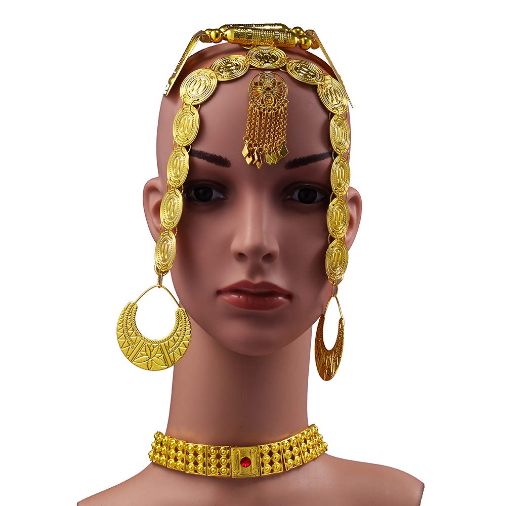2019 Latest Gold Color Red Stone Women Eritrean Traditional Wedding Jewelry Sets