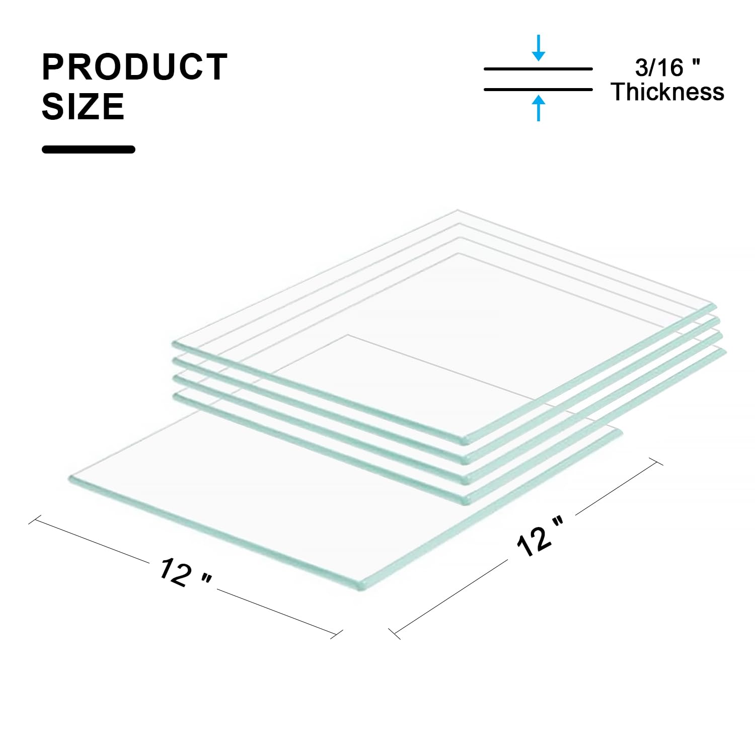 5 pcs 12" x 12" Tempered Rectangle Glass Floating Shelve for Wall-3/16 Thick -Pencil Polished Float(Without Stent )