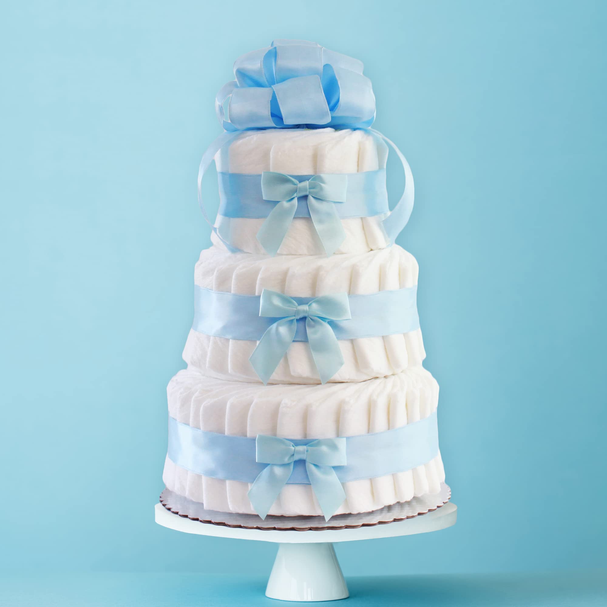 Classic Pastel Baby Shower Diaper Cake (3 Tier, Blue)