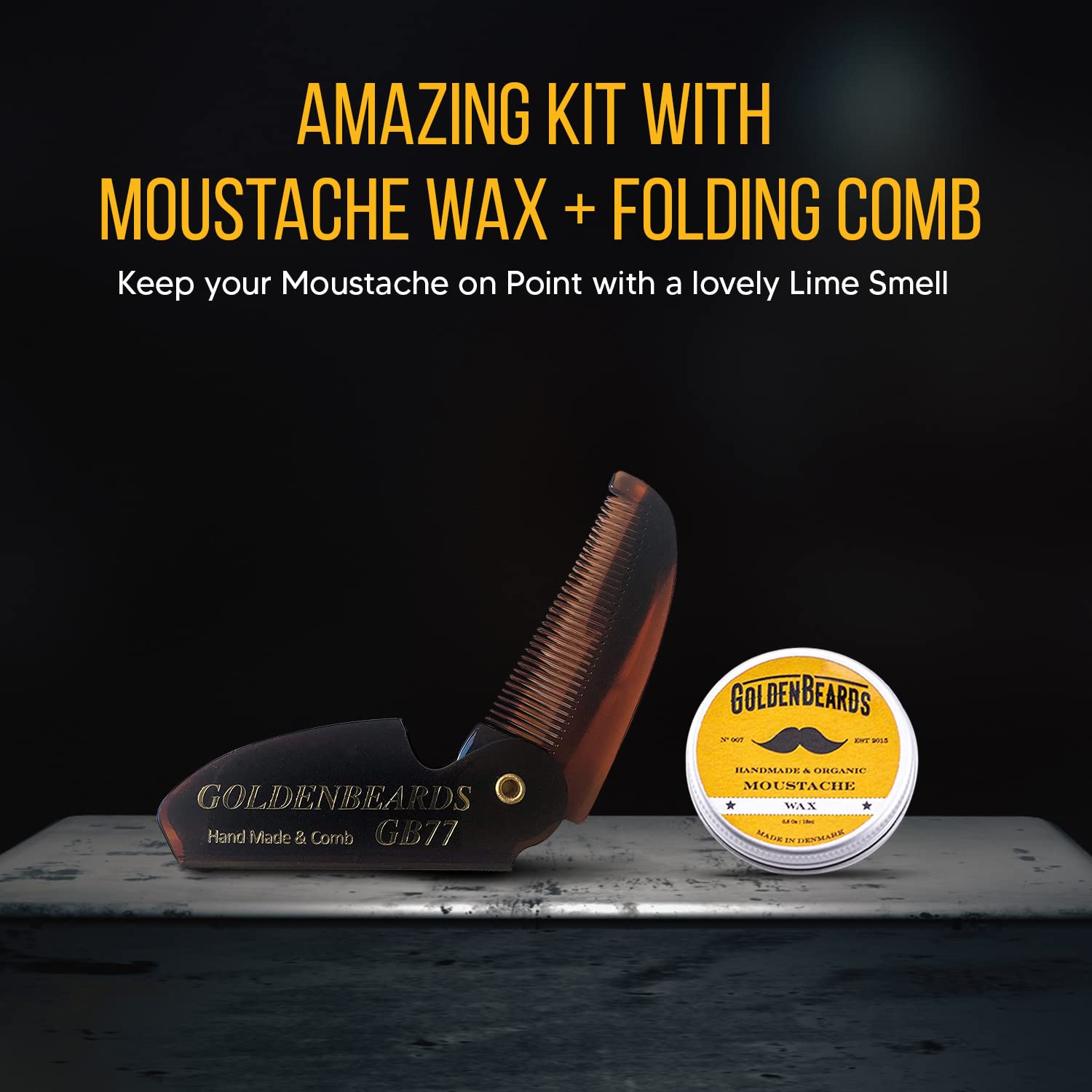 2 Mustache Wax Kit | Beard Wax for men strong hold | Moustache Wax for Men | Organic Mustache Care | Unscented Moustache Wax Neutral with Folding Comb - Set of Two 0,5 Oz Waxes |