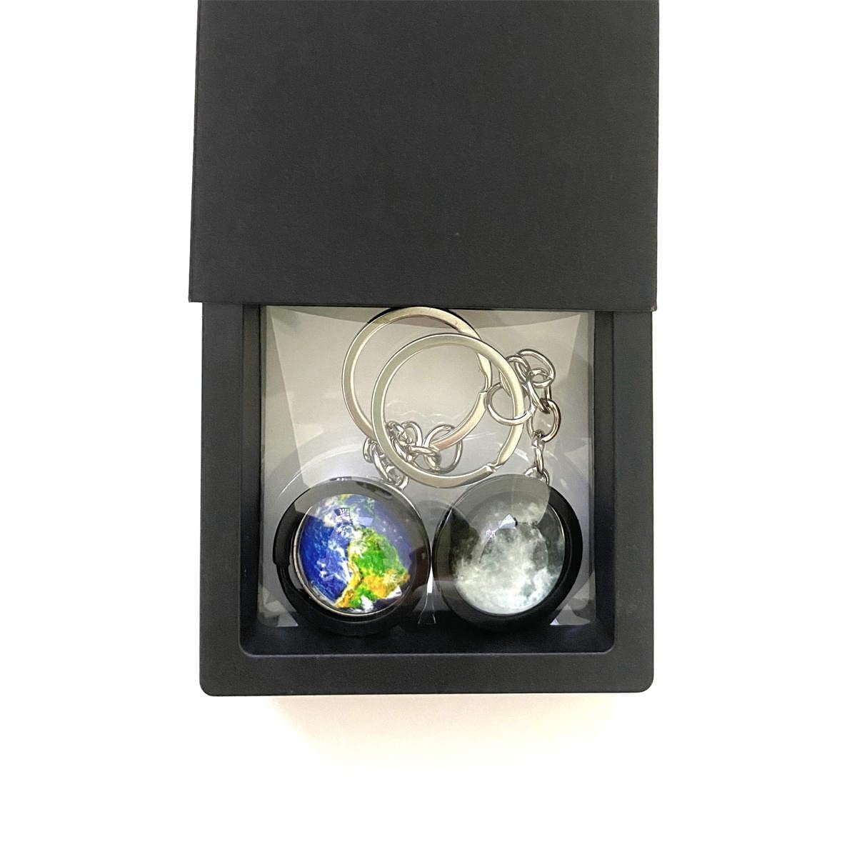 2 Pcs Glow In The Dark Keychain - Earth and Moon Keychains With Gift Box Luminous Accessories Pendant Cute Small Globe Space Galaxy Fun Unique Llaveros Key chain for Men & Women Gift For Loved Once