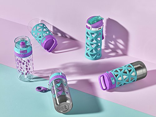 Ello Max Vacuum Insulated Stainless Steel Kids Water Bottle with Silicon Sleeve, 12 oz, Mint/Purple