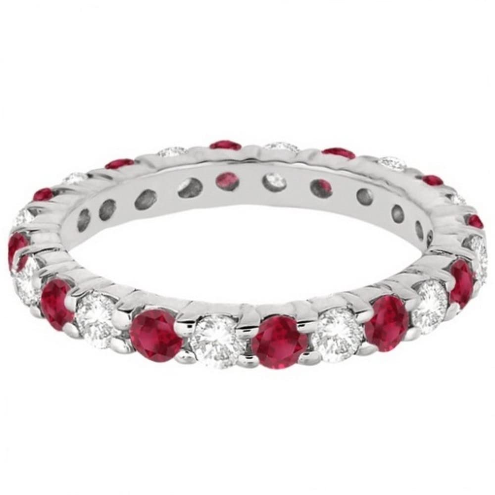 2.35ct Eternity Diamond and Ruby Ring Anniversary Wedding Band For Women 14k White Gold Natural