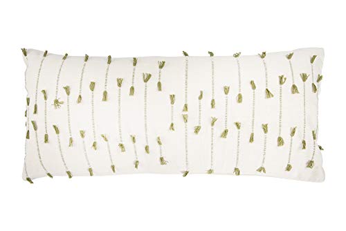 Creative Co-Op Handwoven Cotton Blend Lumbar Pillow with Tassels, Green