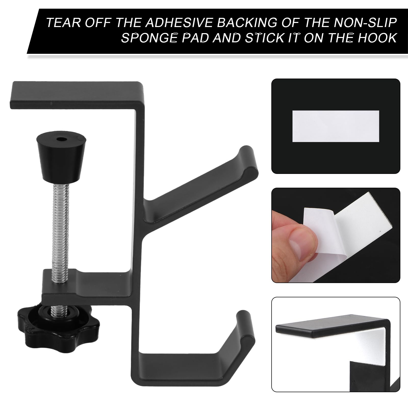 2pcs Desk Mount Holder Hook, Premium Aluminum Alloy Handbag Hanger Classic Black Purse Hooks Stylish Clamp-On School Hook for Headphone Counter Table Office Home Desk Accessory (Branch Shaped)