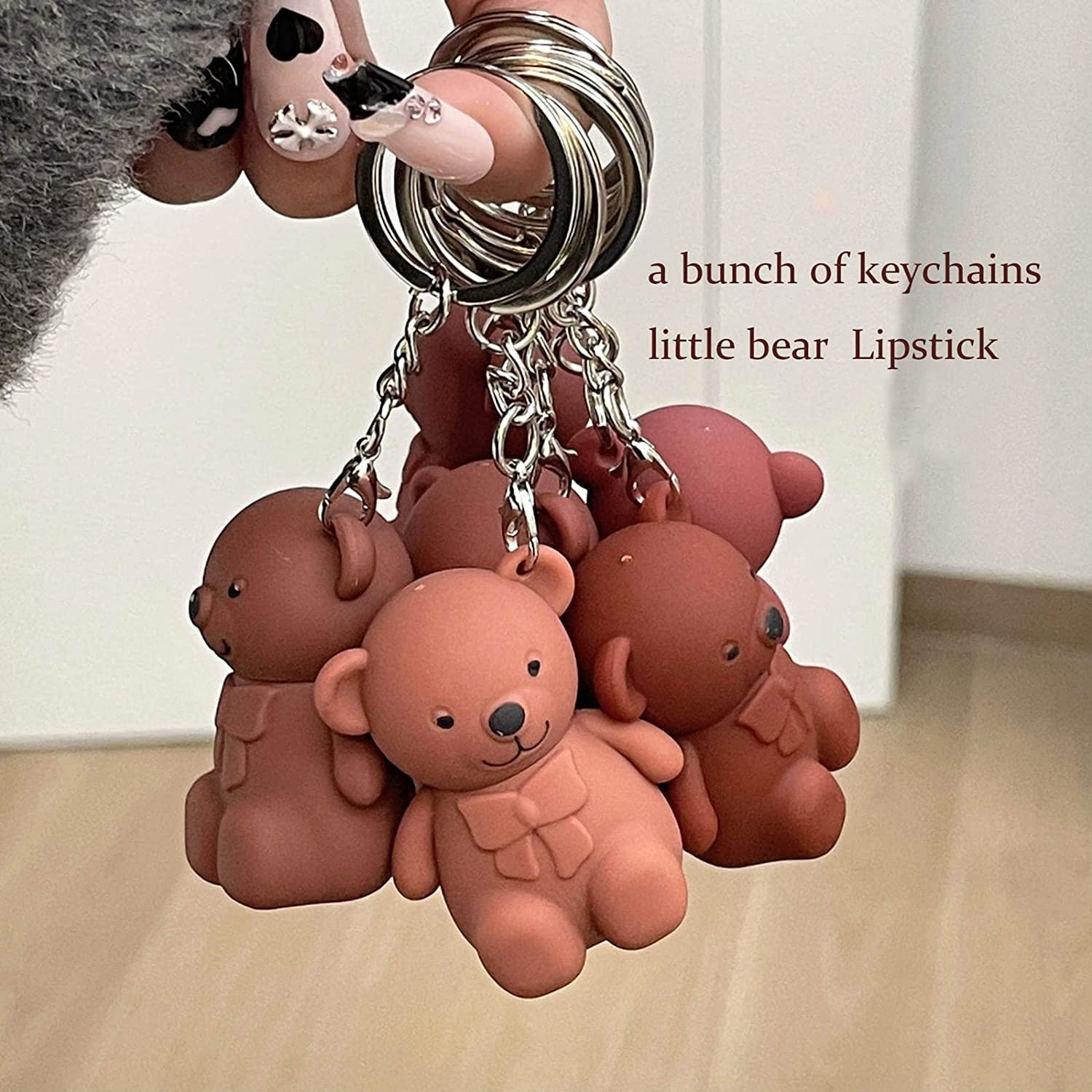 2Pcs Keychain Bear Lipstick, 2 in 1 Keychain Bear Lipstick, Spray Matte Velvet Lip Gloss, Waterproof Long Lasting Bear Lip Gloss with Keychain, Cute Bear Beauty Cosmetics