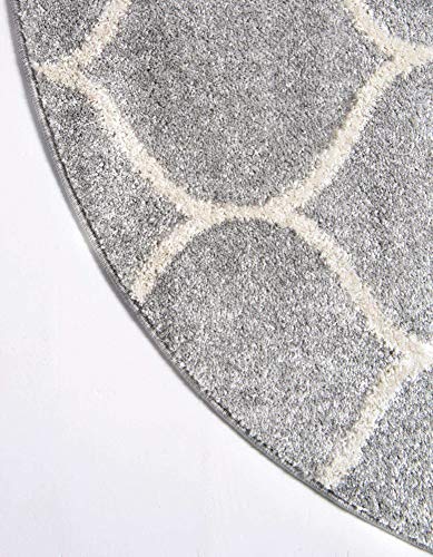 Unique Loom Trellis Frieze Collection Area Rug - Rounded (7' Round, Light Gray/ Ivory)