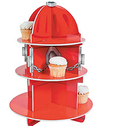Qidiwin 3 Tier Cupcake Foam Stand with Fire Hydrant Design for Party Decorations , Fire Hydrant Cupcake Stand