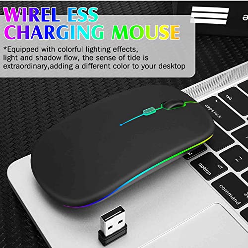 2.4GHz & Bluetooth Mouse, Rechargeable Wireless Mouse for Microsoft Surface Duo Bluetooth Wireless Mouse for Laptop/PC/Mac/Computer/Tablet/Android RGB LED Sky Blue