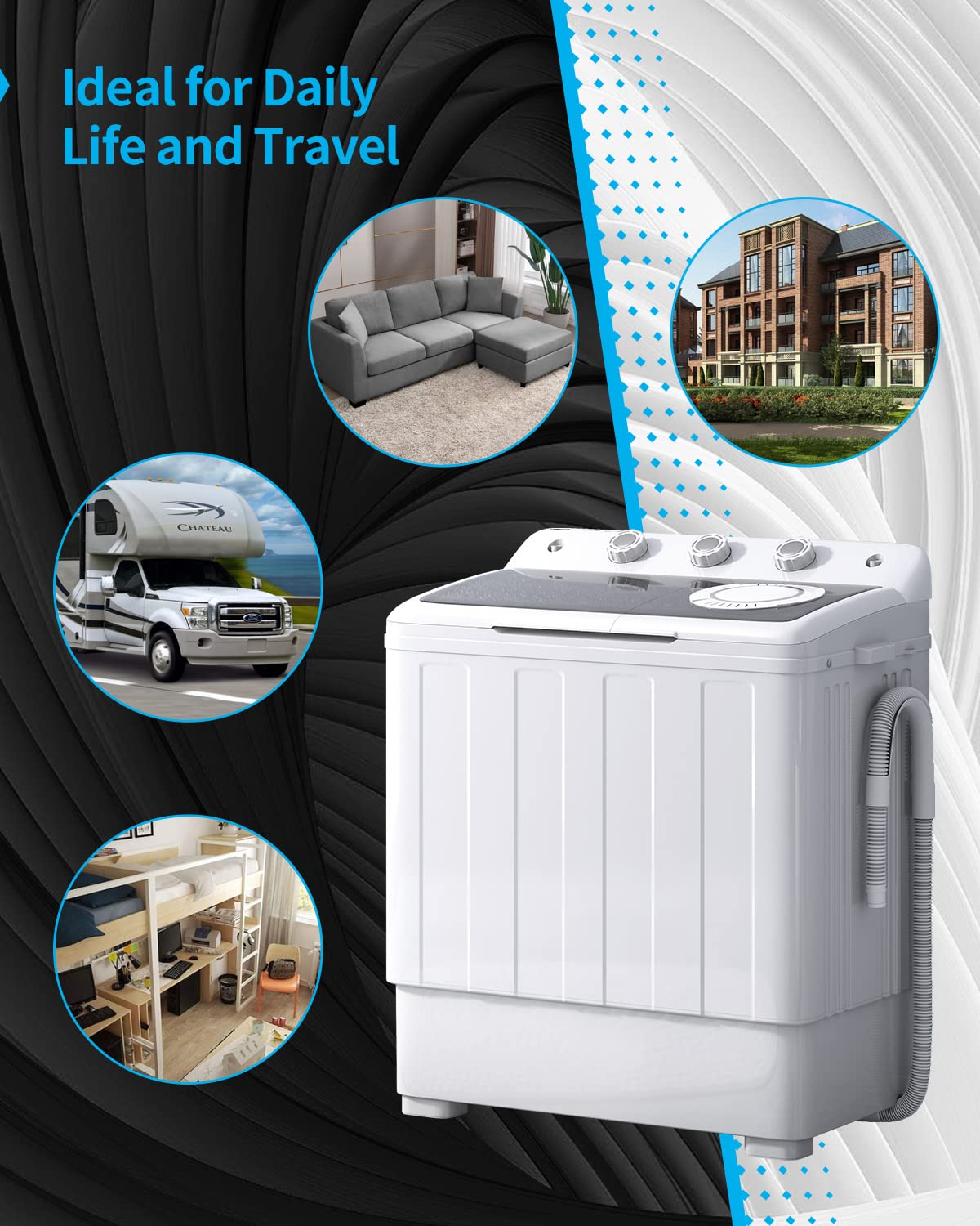 28lbs Portable Washing Machine with Drain Pump, Laundry Compact Washer Machine, Twin Tub Washing Machine, Washer and Spiner Machine for Dorms, Apartments, RVs (Grey)